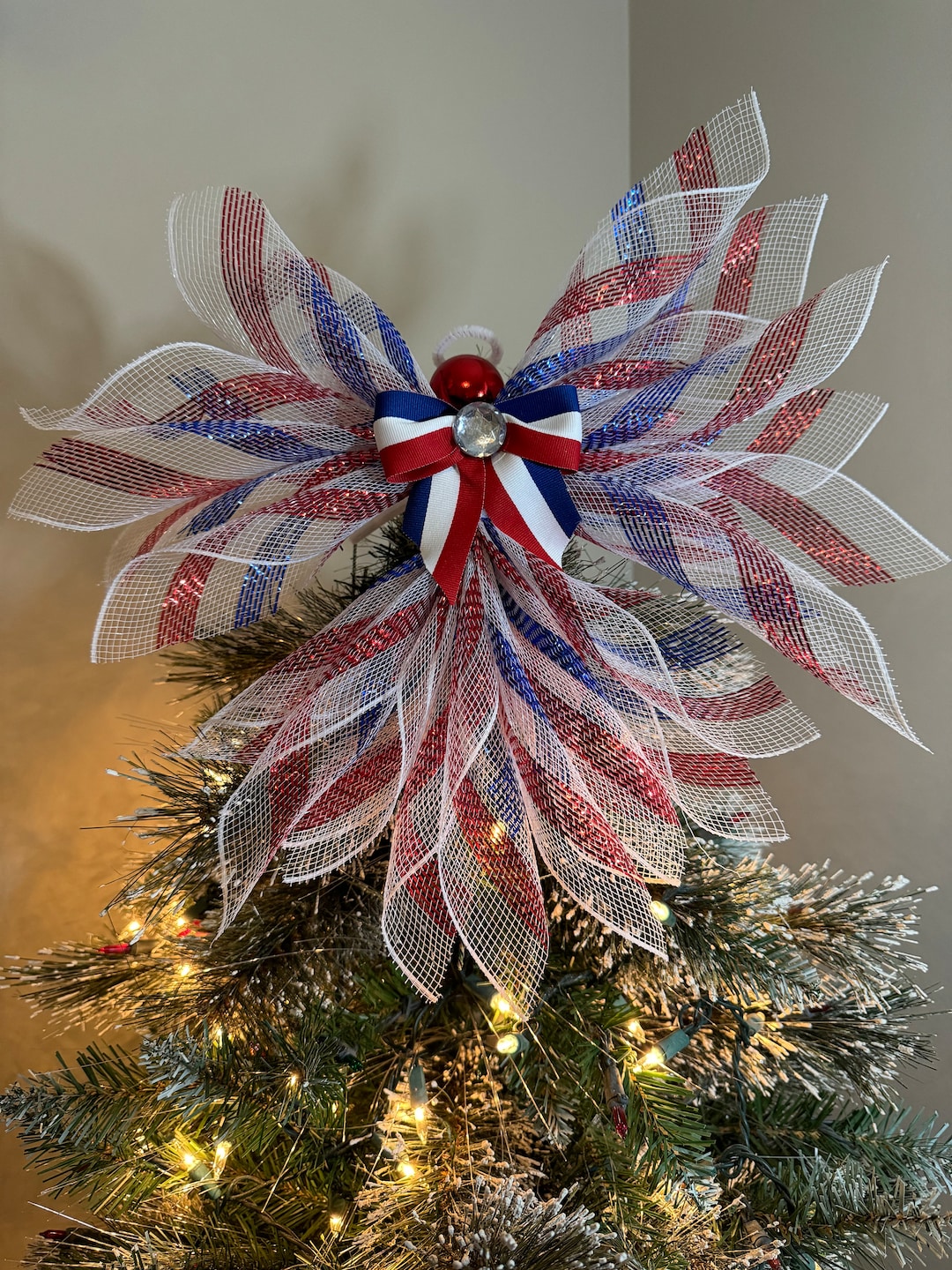 Red White and Blue Deco Mesh Angel, Tree Topper, Guardian Angel, Get ...