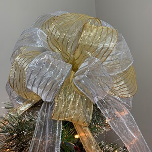 Large Sheer Gold With Gold Glitter Stripes Ribbon and Sheer Silver ...