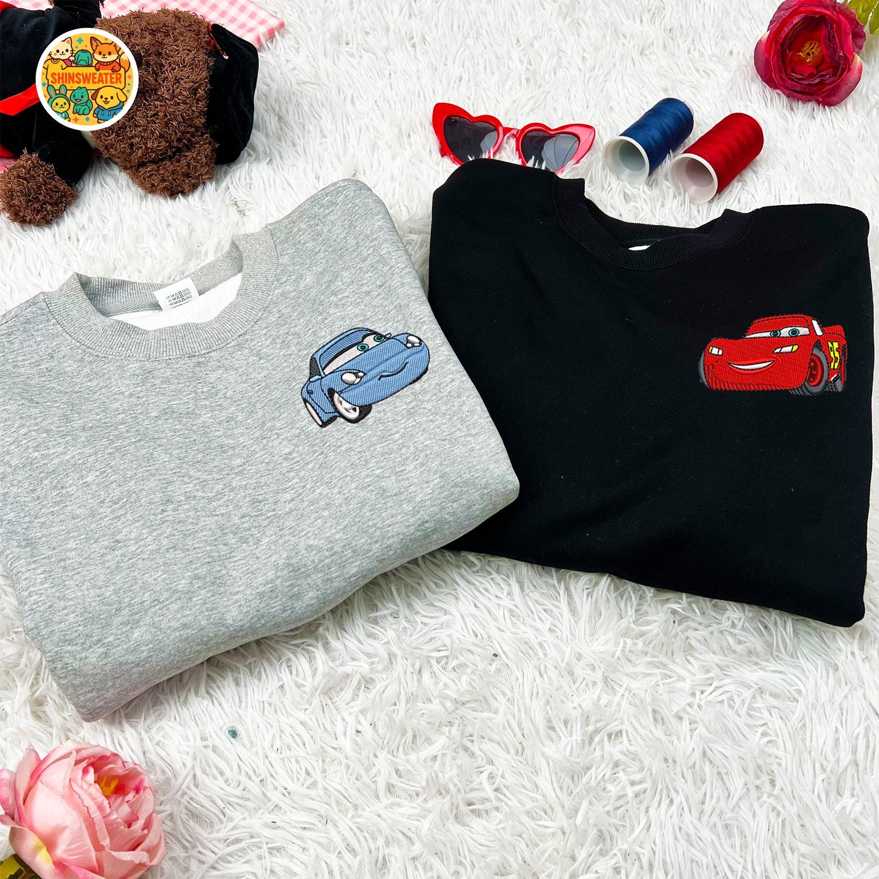 Cartoon Cars Couple Movie Embroidered Sweatshirt, Mcqueen Sally Mater ...