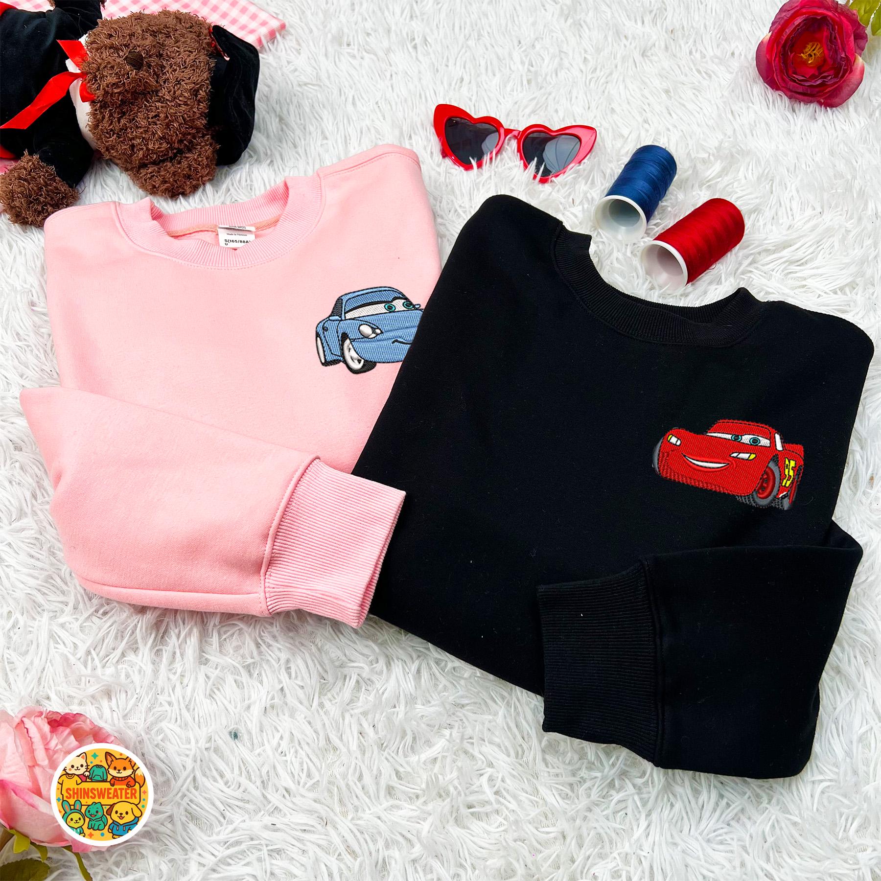 Cartoon Cars Couple Movie Embroidered Sweatshirt, Mcqueen Sally Mater ...