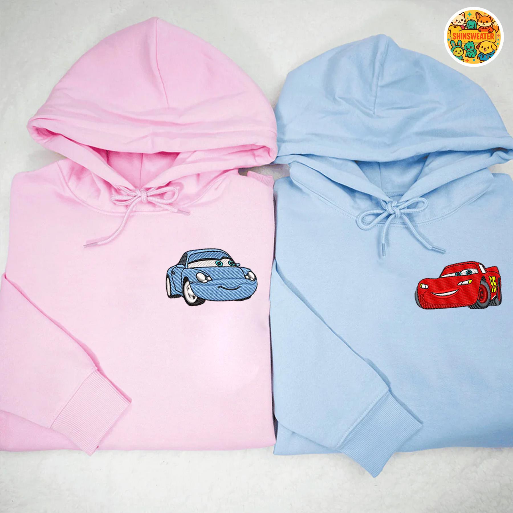 Cartoon Cars Couple Movie Embroidered Sweatshirt, Mcqueen Sally Mater ...