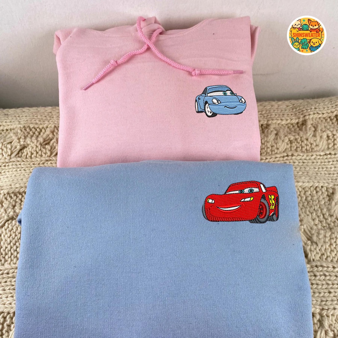 Cartoon Cars Couple Movie Embroidered Sweatshirt, Mcqueen Sally Mater ...