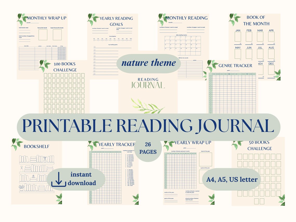 Printable Reading Journal PDF, Printable Reading Tracker, Instant ...