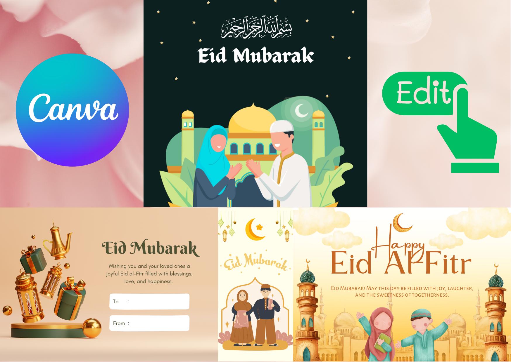 Eid Mubarak Template 2025 - Editable Eid Card, Envelope & Instagram ...