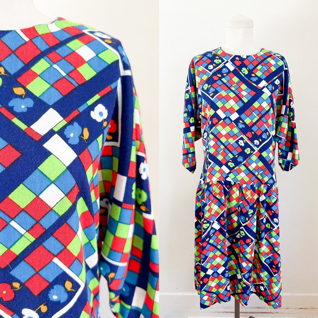 LAST CALL...50% off // Vintage 1970s Rainbow Cubes Drop Waist Dress / M ...