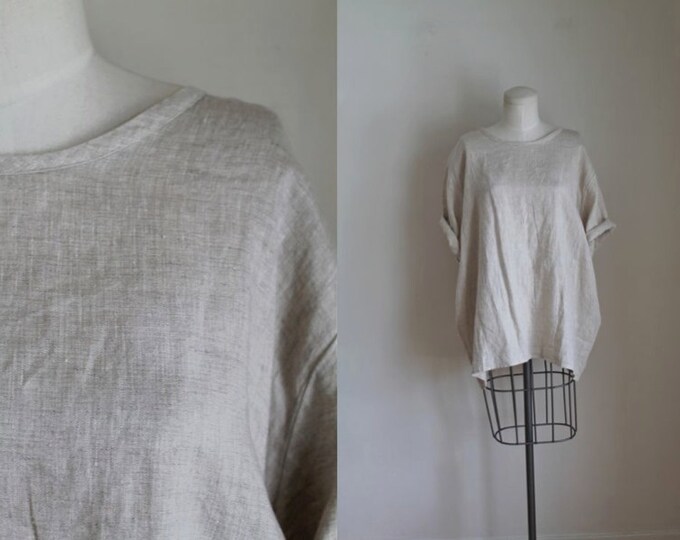 Vintage Flax Linen Top OATMEAL Beige Boxy Tee / L-XL - Etsy