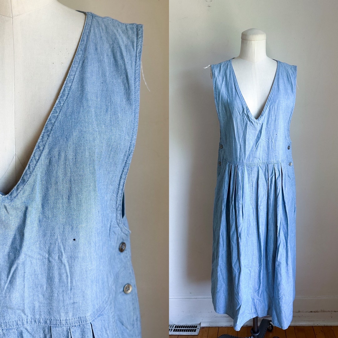 Vintage 1990s Chambray Blue Pinafore Dress / S-M - Etsy