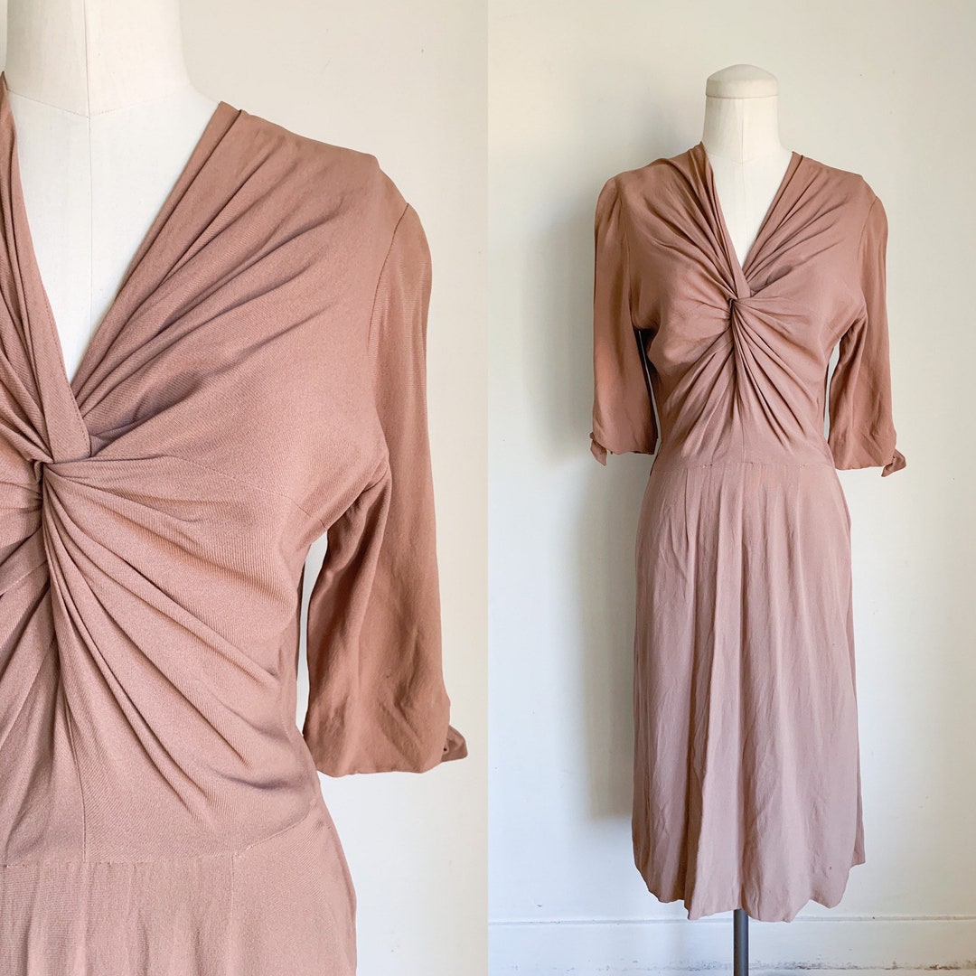 Vintage 1940s Light Brown Rayon Dress / XS - Etsy