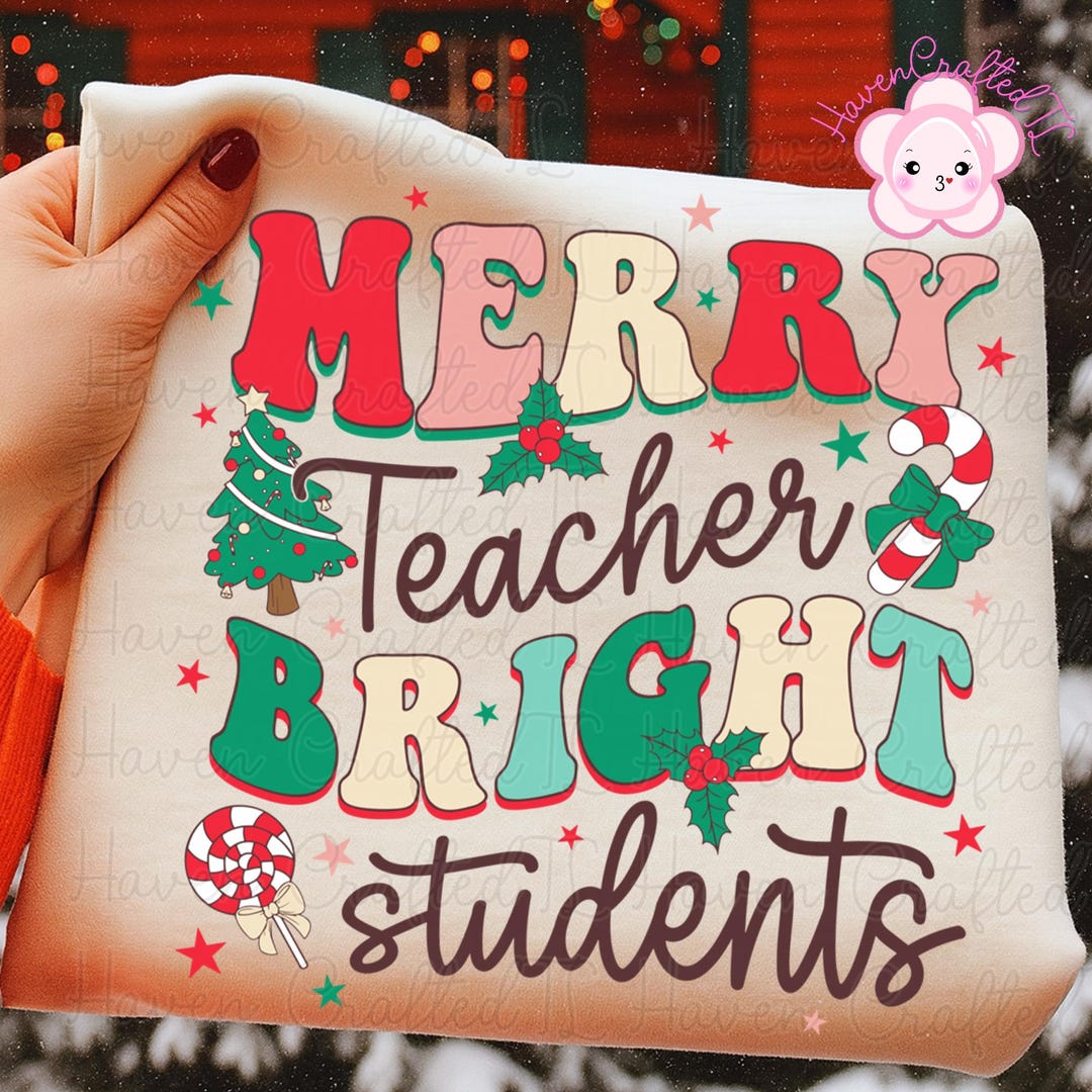 Merry Teacher Bright Students PNG, Retro Christmas (digital Download ...