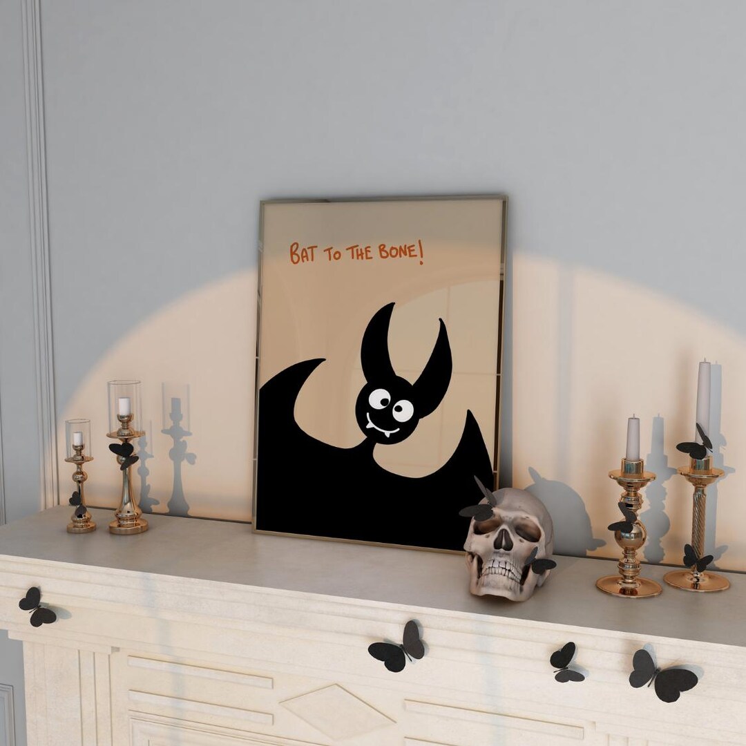 Halloween Bat Wall Art, Spooky Bat Print, Cute Halloween Decor, Fall ...