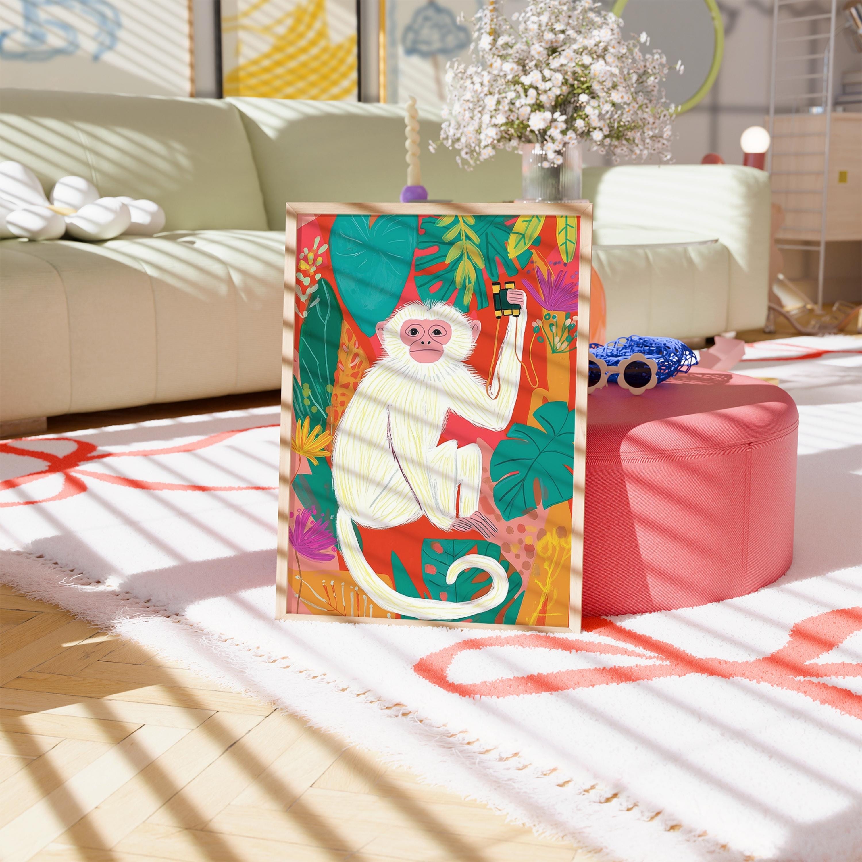 Colorful Jungle Monkey Print, Colorful Preppy Summer Wall Art Print ...