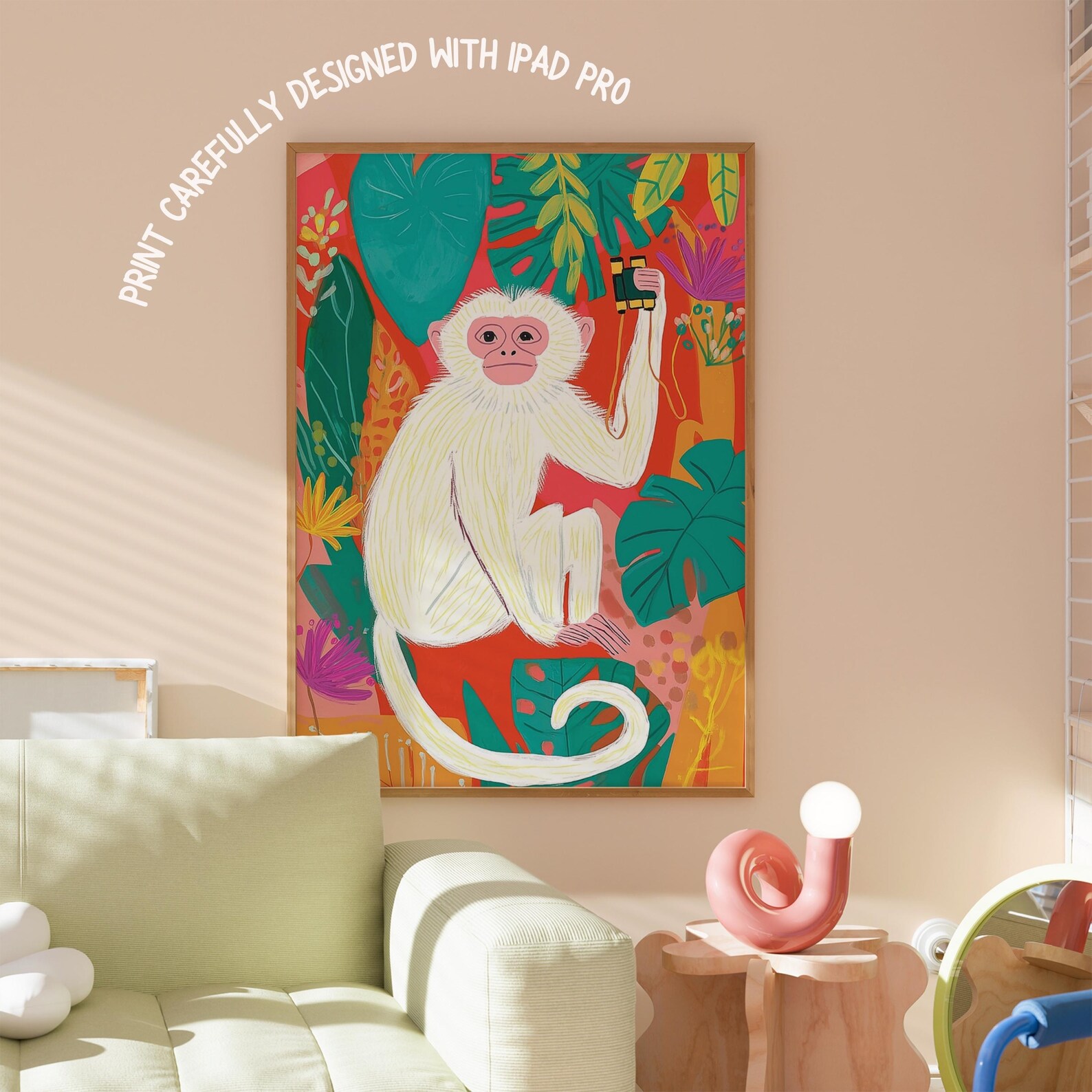 Colorful Jungle Monkey Print, Colorful Preppy Summer Wall Art Print ...