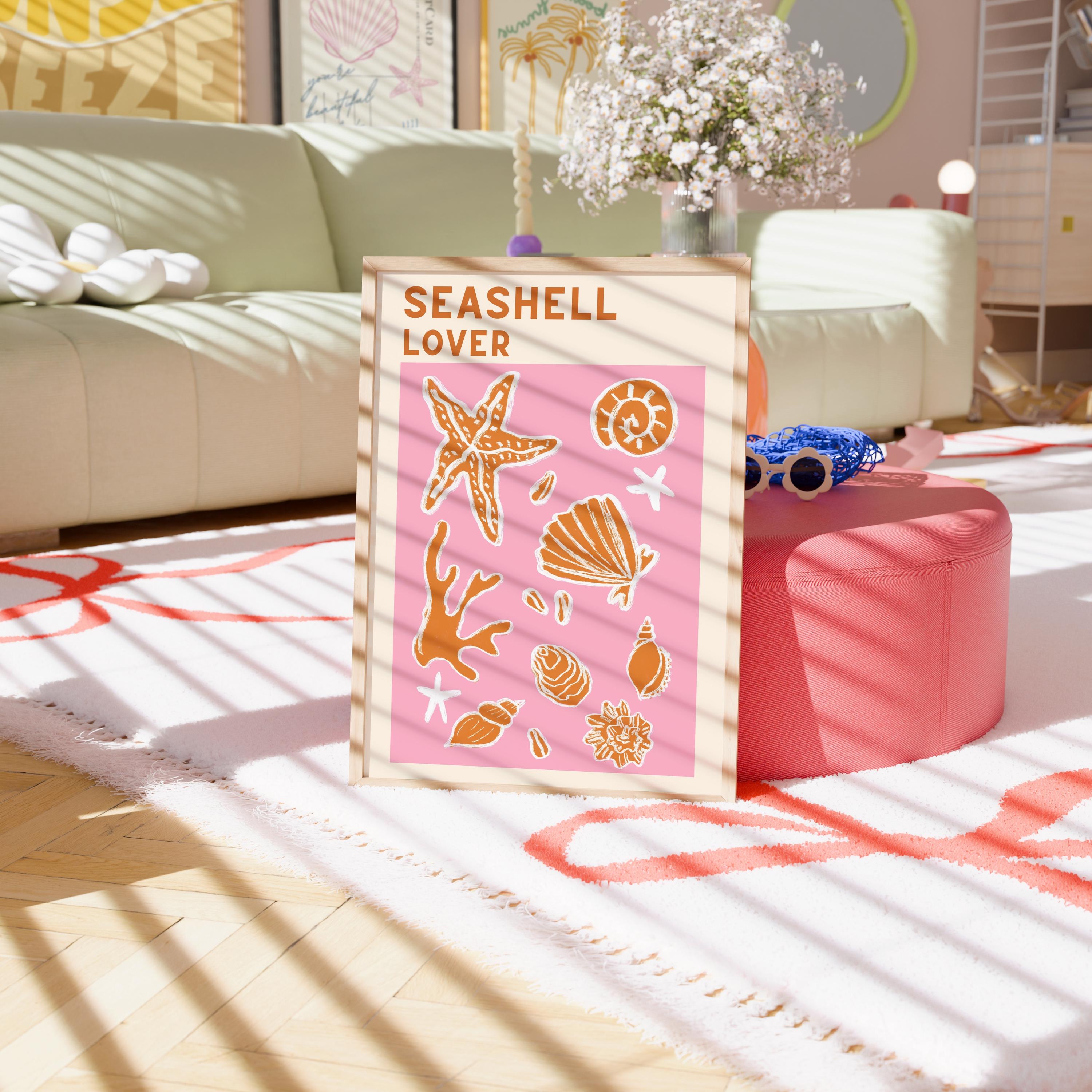 Seashell Lover Beach Print, Coral Ocean Shells Poster, Pink Preppy ...