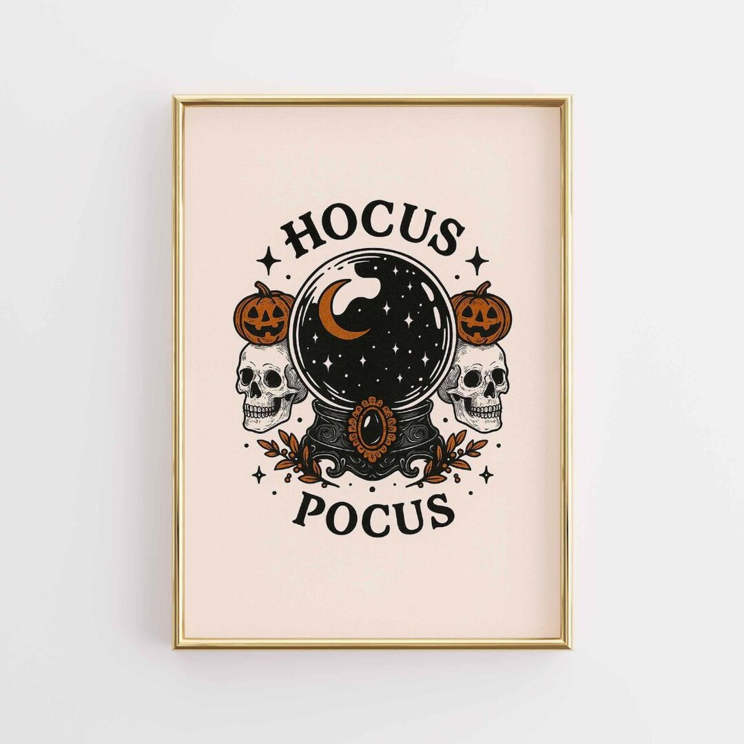 Hocus Pocus Wall Art, Halloween Skull Pumpkin Print, Witchy Crystal ...