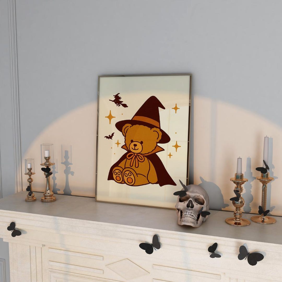 Halloween Teddy Bear Witch Print, Cute Spooky Wall Art, Kids Nursery ...