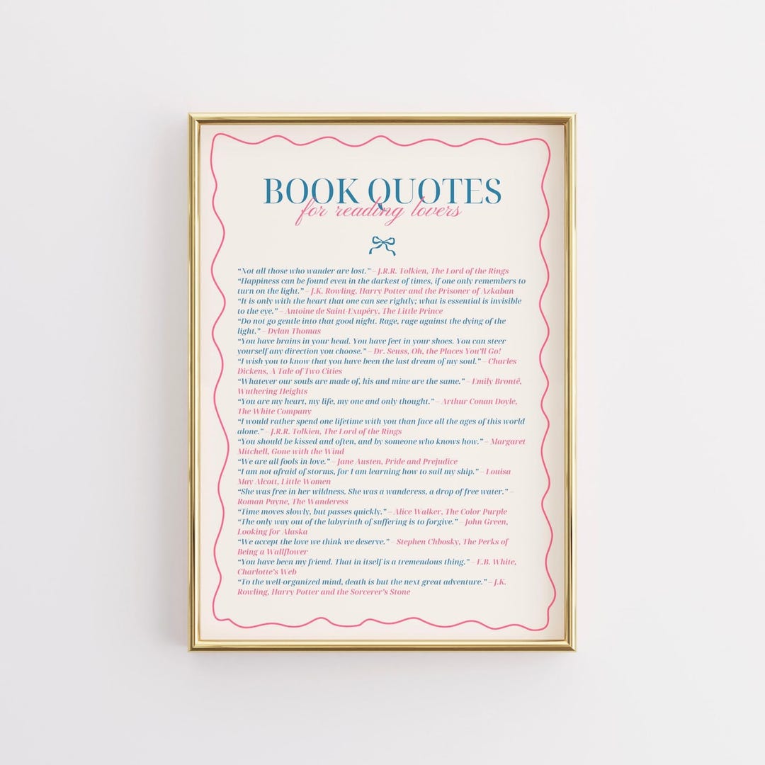 Famous Book Quotes Print, Literary Wall Art, Reader Gift Poster ...