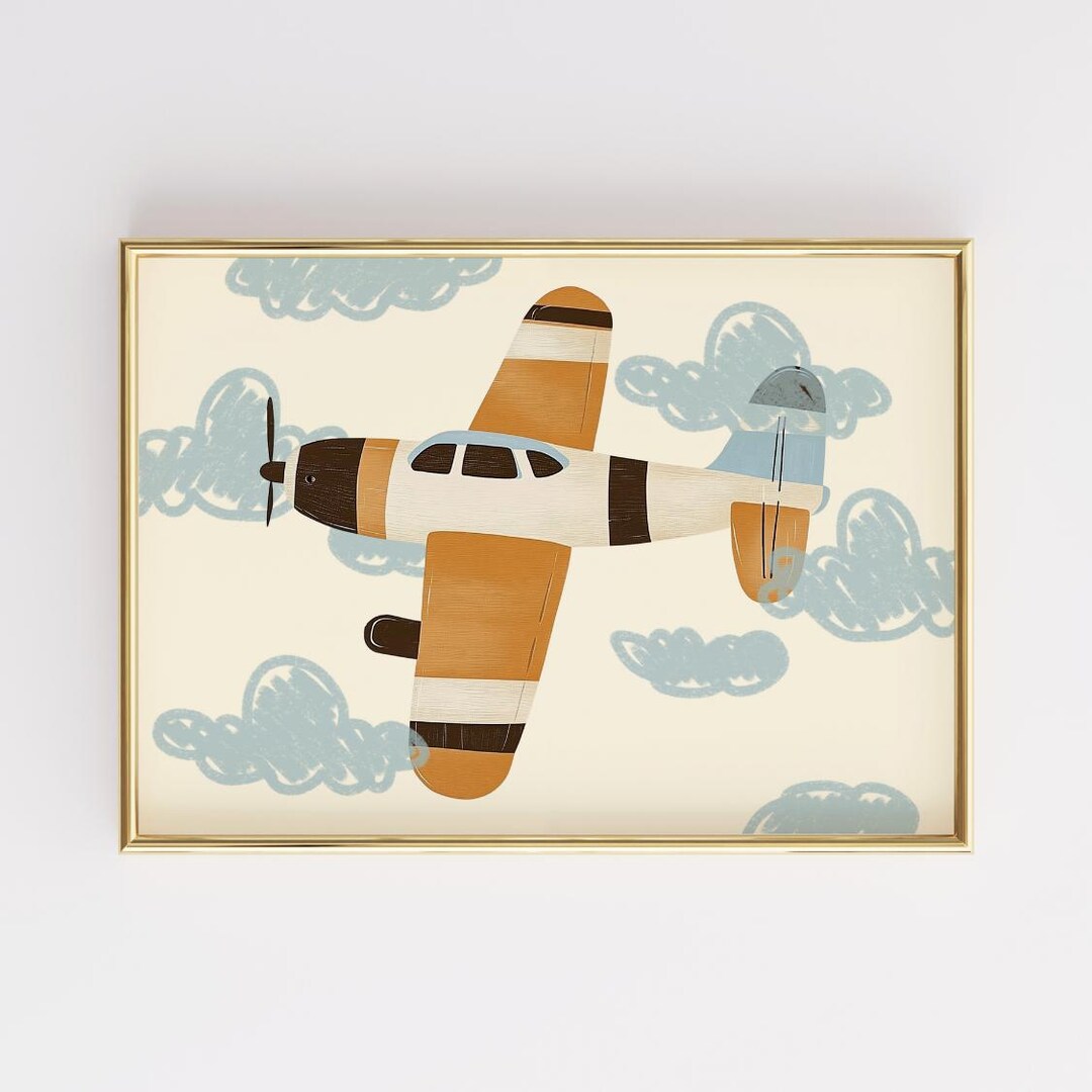 Airplane Nursery Print, Vintage Propeller Plane Wall Art for Kids Room ...