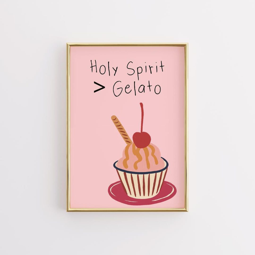 Holy Spirit Wall Art, Cute Christian Kitchen Print, Pink Faith Poster ...
