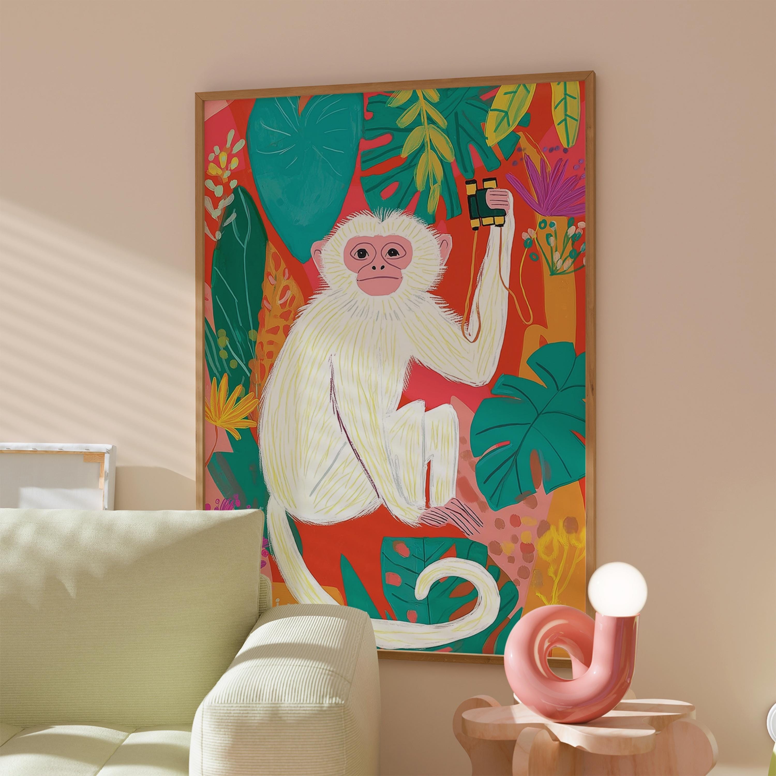 Colorful Jungle Monkey Print, Colorful Preppy Summer Wall Art Print ...