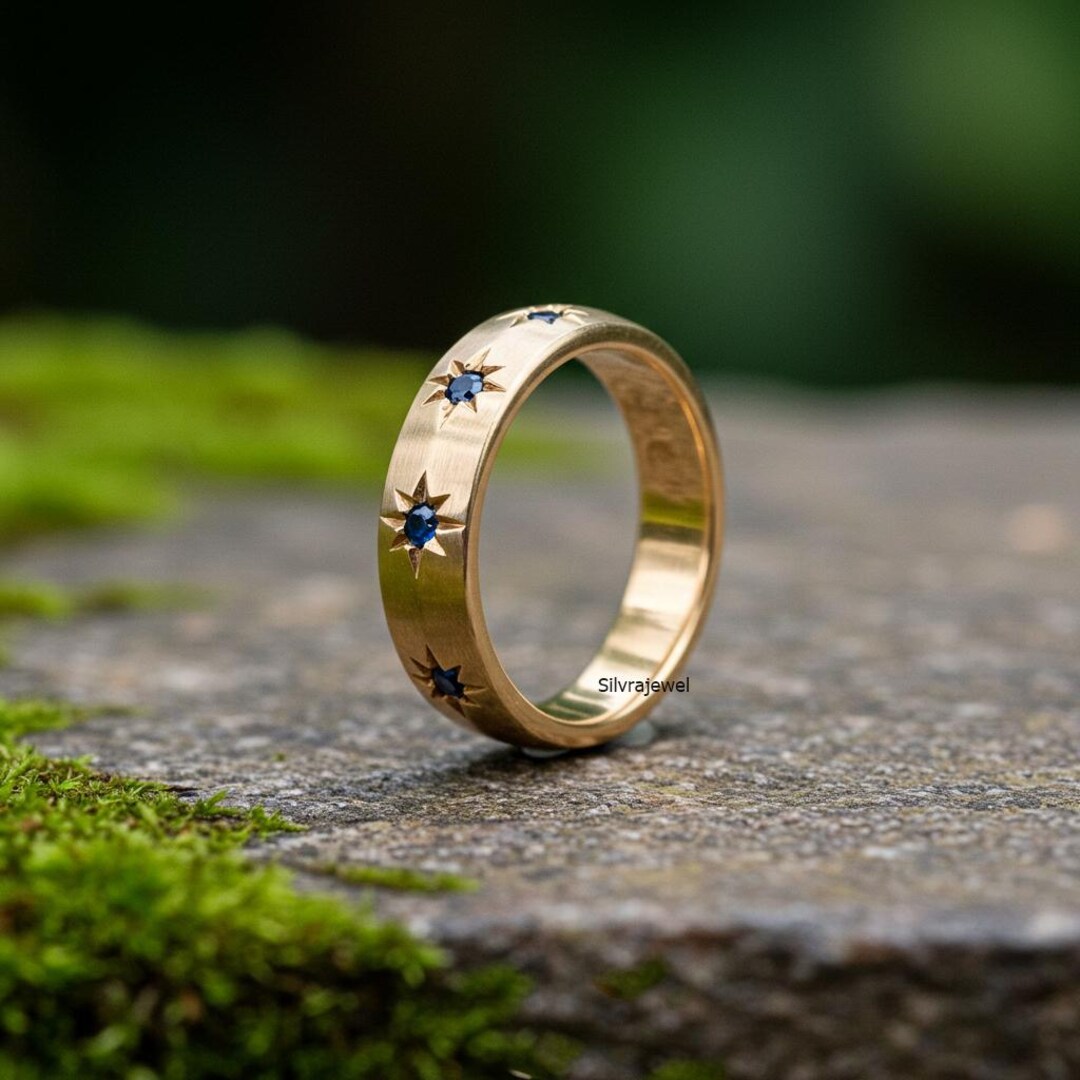 Antique Flush Setting Band, Star Motif Edwardian Wedding Band, Round ...