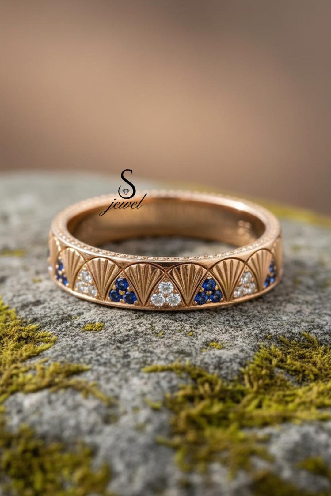 Seashell Edwardian Band, Vintage Art Deco Full Eternity Band, Blue ...