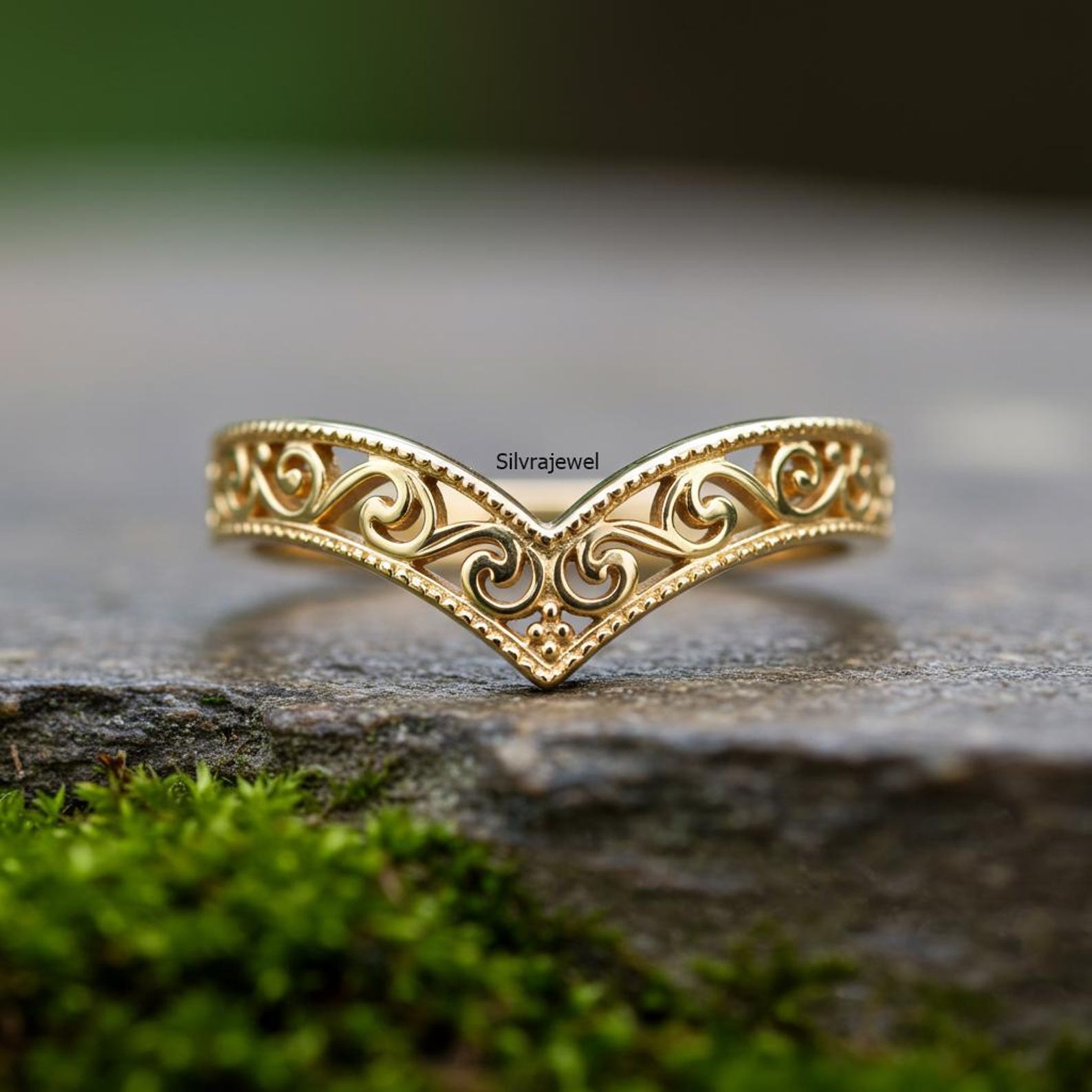 14K Gold Vintage Art Deco V Shape Band, Chevron Engagement Ring ...