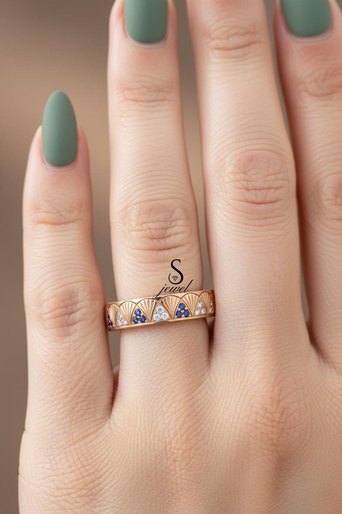 Seashell Edwardian Band, Vintage Art Deco Full Eternity Band, Blue ...