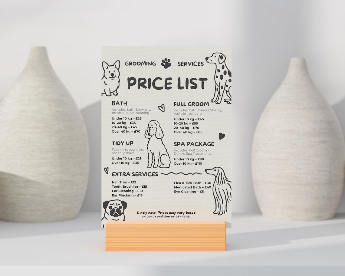 Editable Pet Grooming Price List Template – Canva Flyer (printable) - Etsy