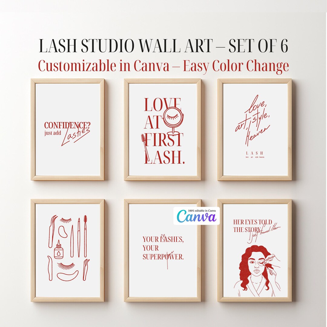 Lash Studio Wall Art Set: Editable Lash Tech Salon Decor (canva ...