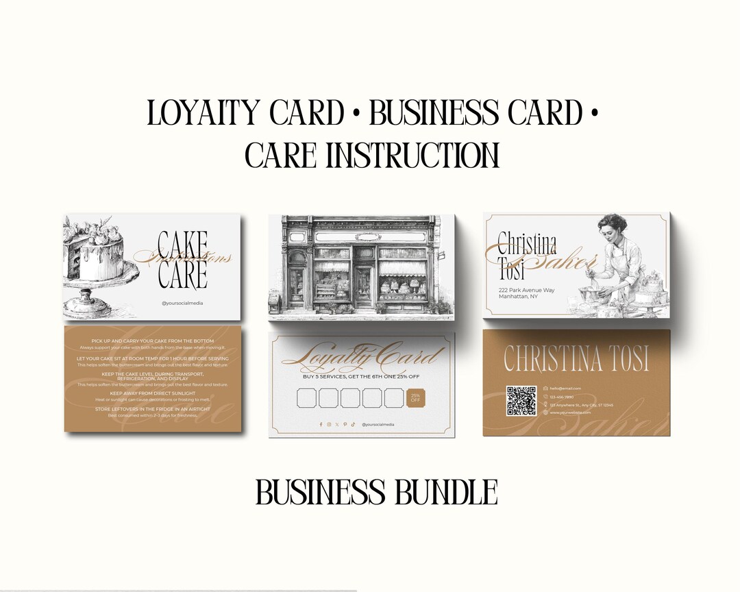 Bakery Branding Kit: Business Card, Cake Care, Loyalty Card Canva ...
