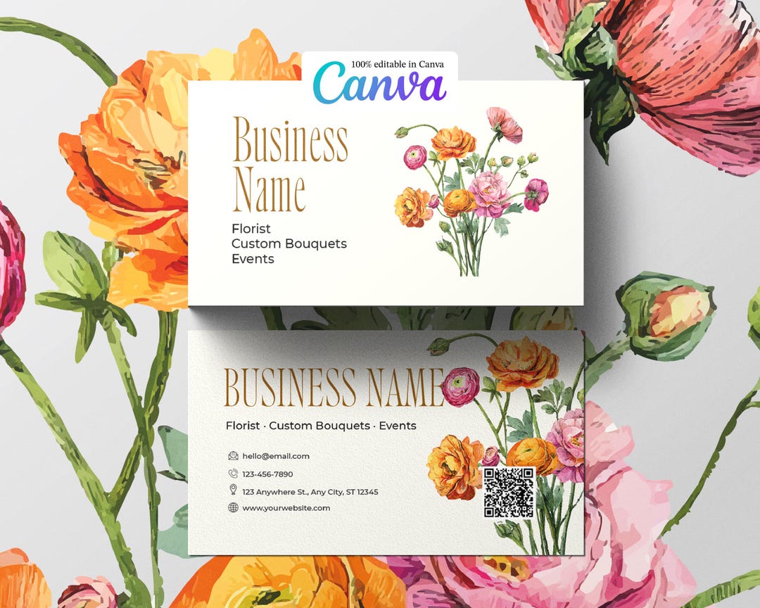 Floral Business Card Template | Editable Canva Design for Florists ...