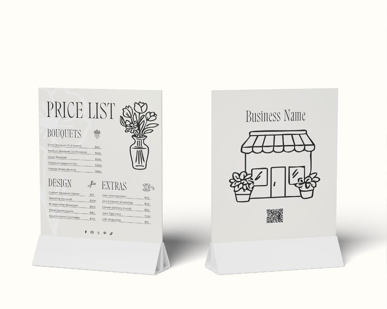 Editable Florist Price List Template: Minimalist Flower Shop Menu ...