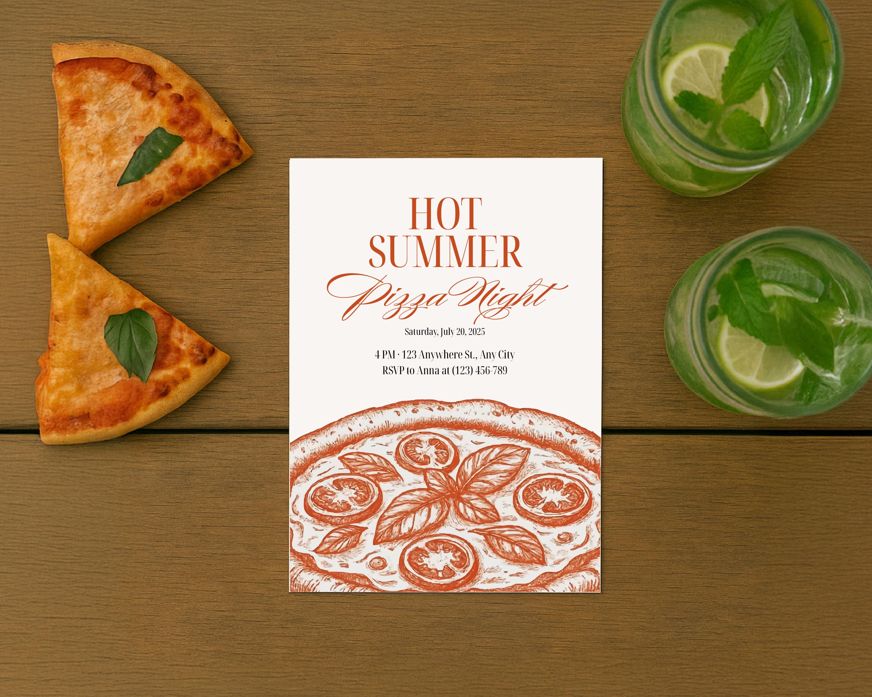Editable Pizza Party Invitation Template: Vintage Summer Dinner ...