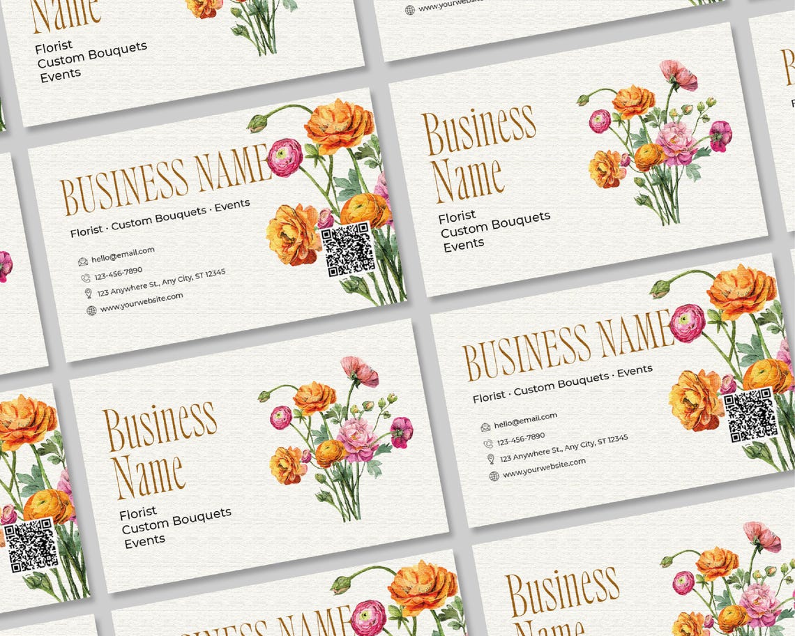 Floral Business Card Template | Editable Canva Design for Florists ...