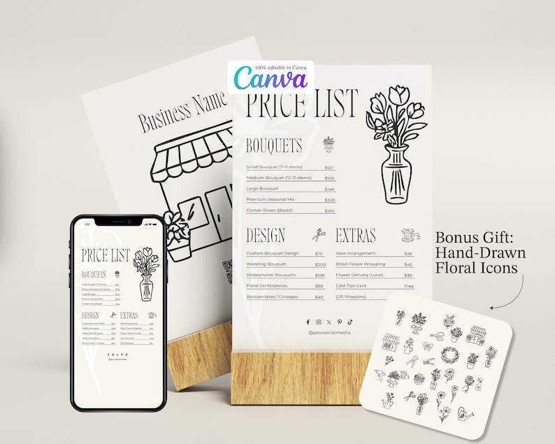 Editable Florist Price List Template: Minimalist Flower Shop Menu ...