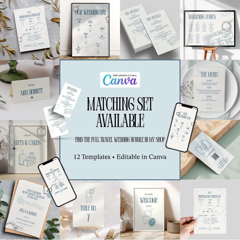 Editable Wedding Menu & Drinks Menu – Travel-themed Canva Template ...