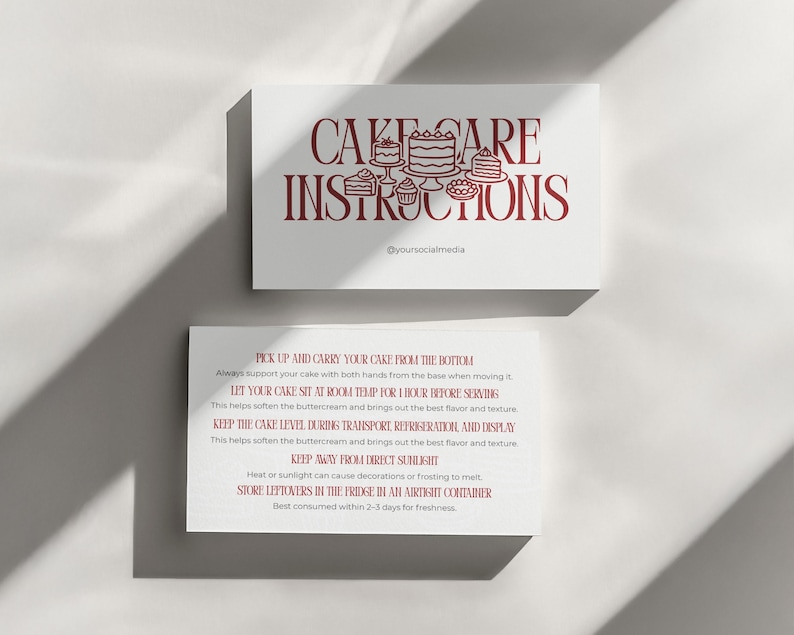 Editable Cake Care Card Template | Printable Cake Instructions Canva ...