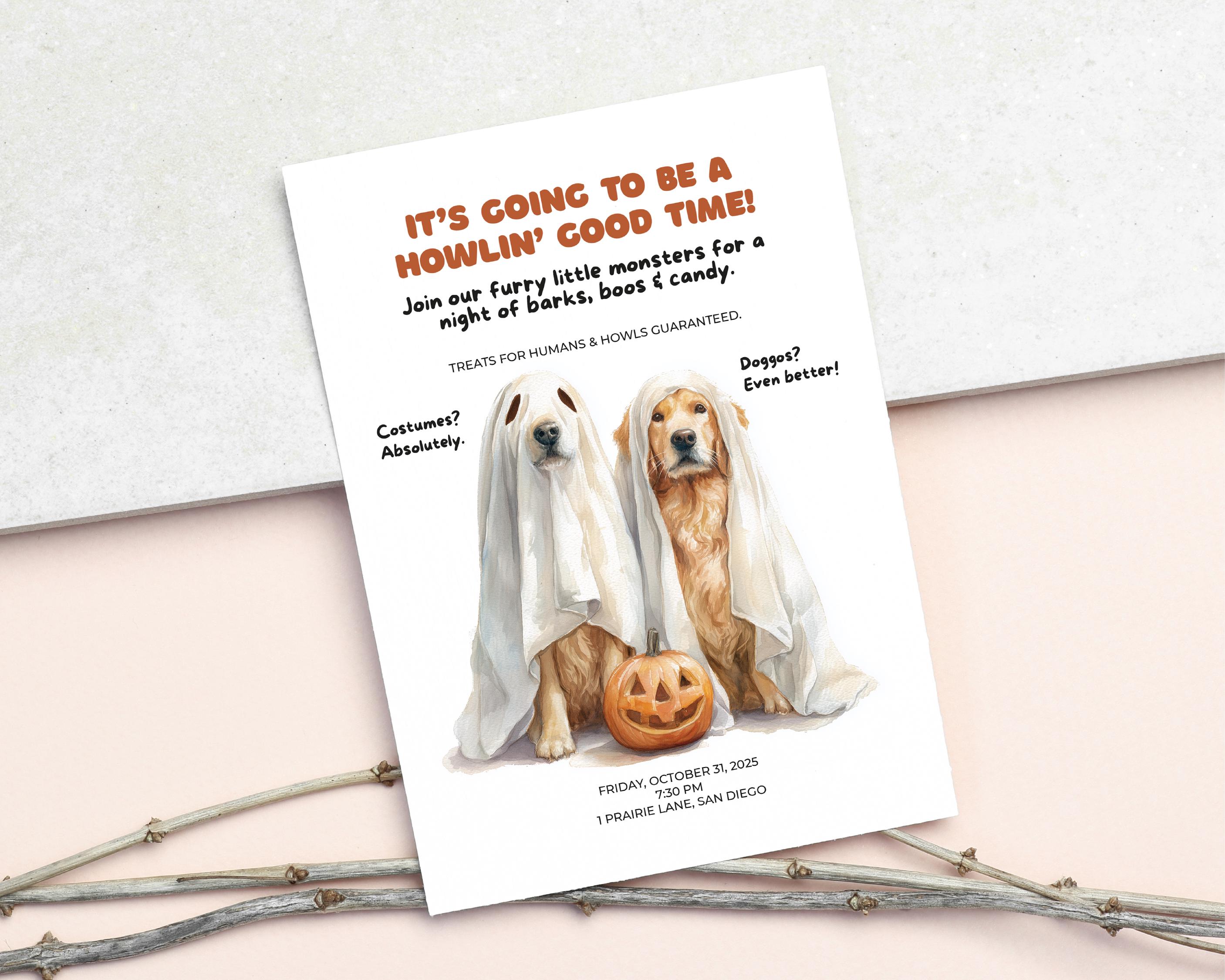 Funny Ghost Dog Halloween Party Invitation - Canva Template (digital ...