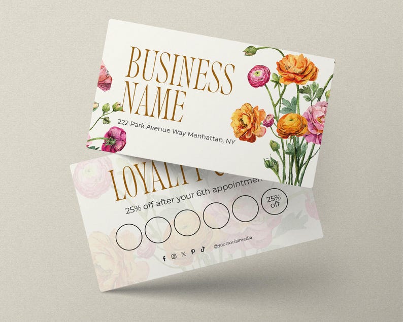 Floral Business Card & Loyalty Card Template: Editable Canva Design ...