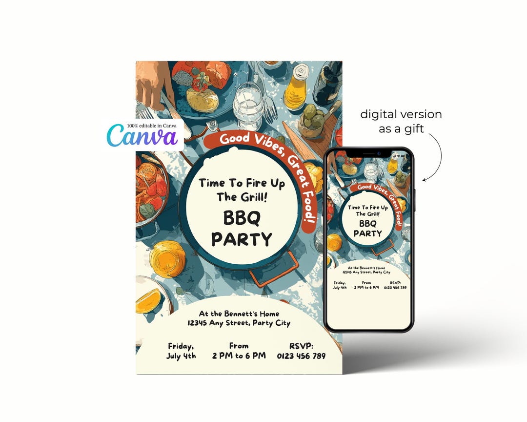 BBQ Party Invitation Template: Illustrated Grill, Summer Cookout ...