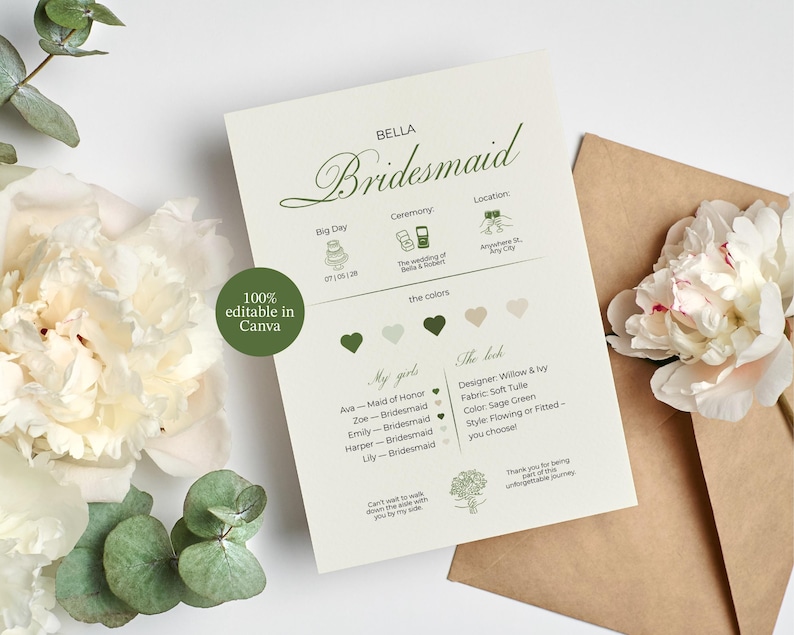 Editable Bridesmaid Info Card Template: Canva Bridal Party Guide ...