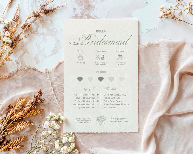 Editable Bridesmaid Info Card Template: Canva Bridal Party Guide ...