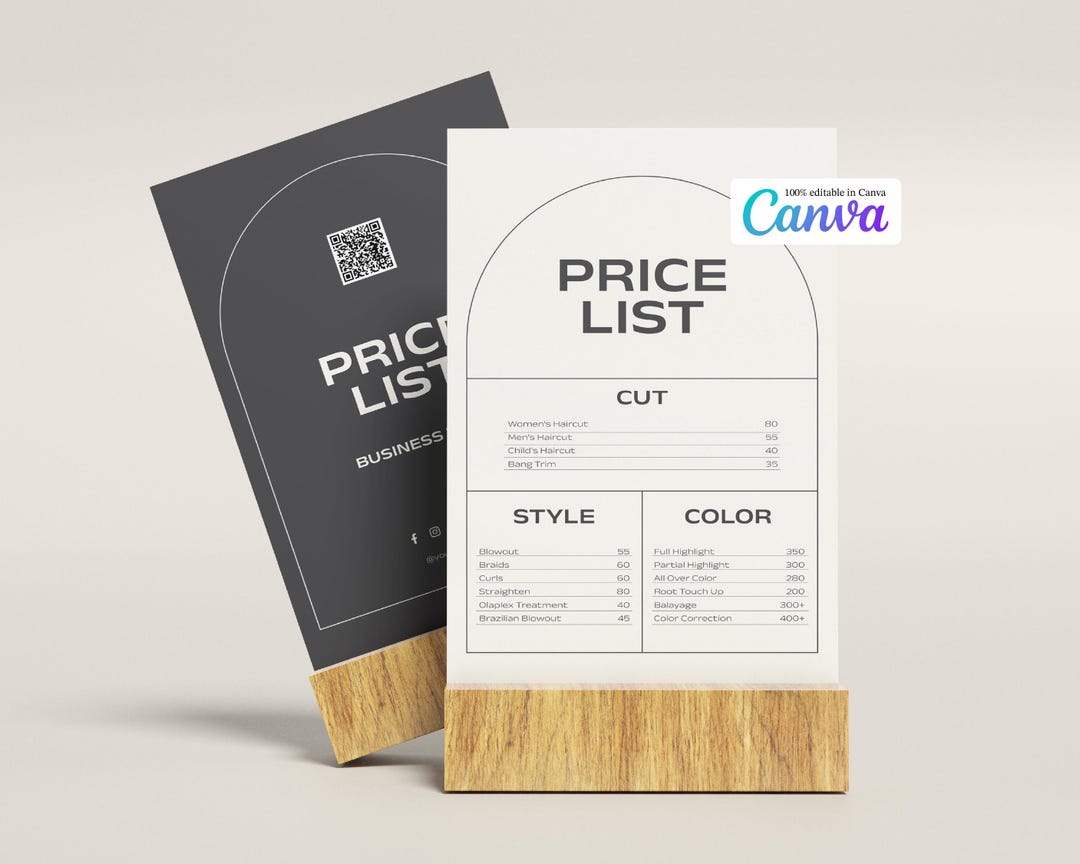Editable Salon Price List Template: Modern Arch Canva Design (digital ...