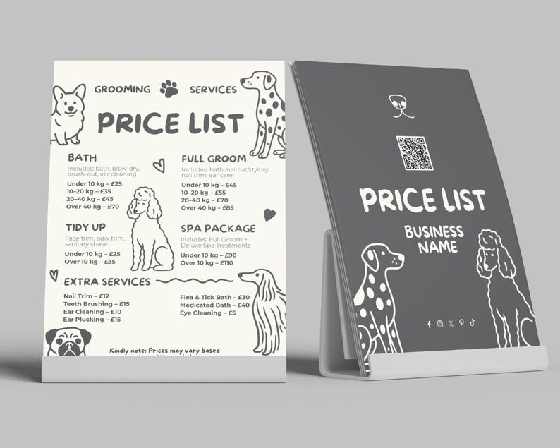 Editable Pet Grooming Price List Template – Canva Printable Dog ...