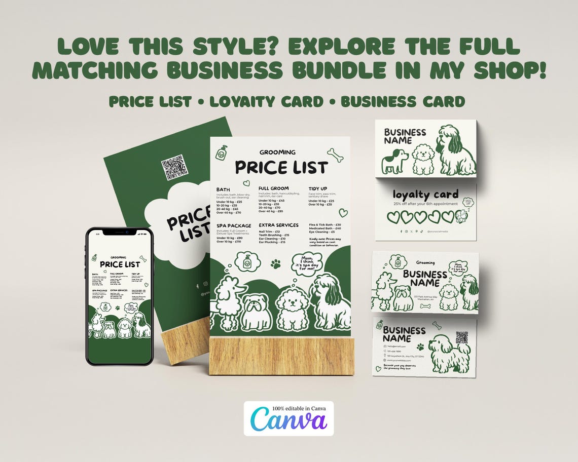 Editable Grooming Loyalty Card | Pet Groomer Rewards Card Canva ...