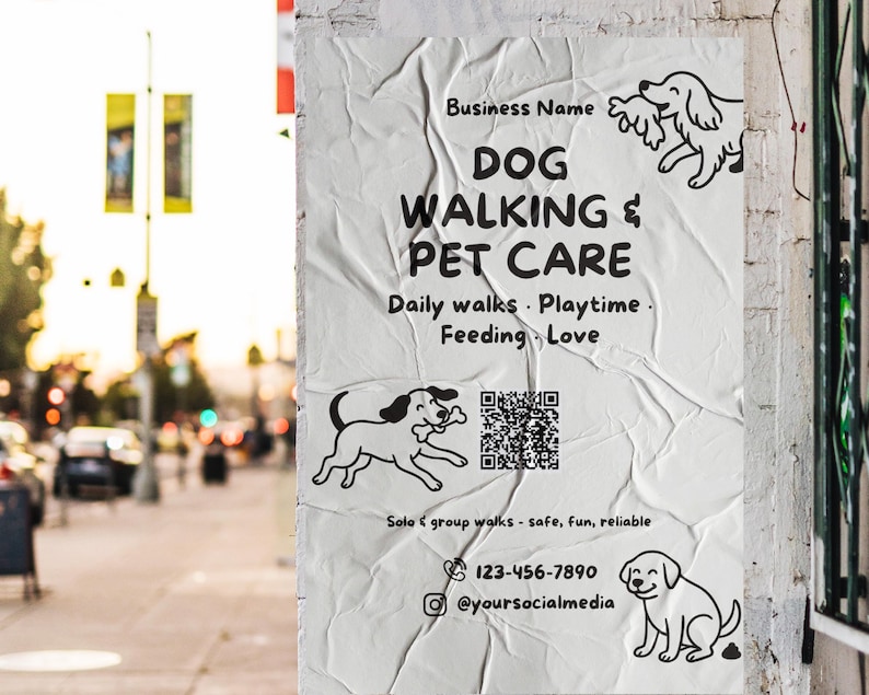 Editable Dog Walking Flyer: Pet Sitter Poster Canva Template (digital ...