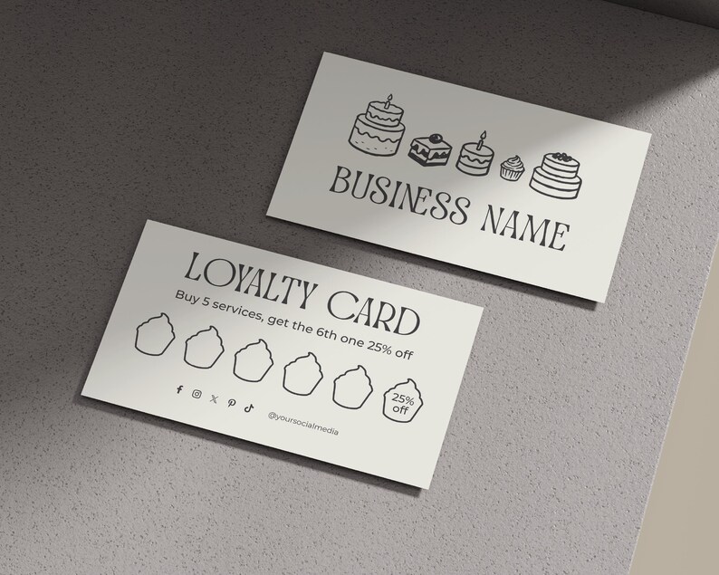 Editable Loyalty Card Template for Bakery | Canva Punch Card for Cake ...