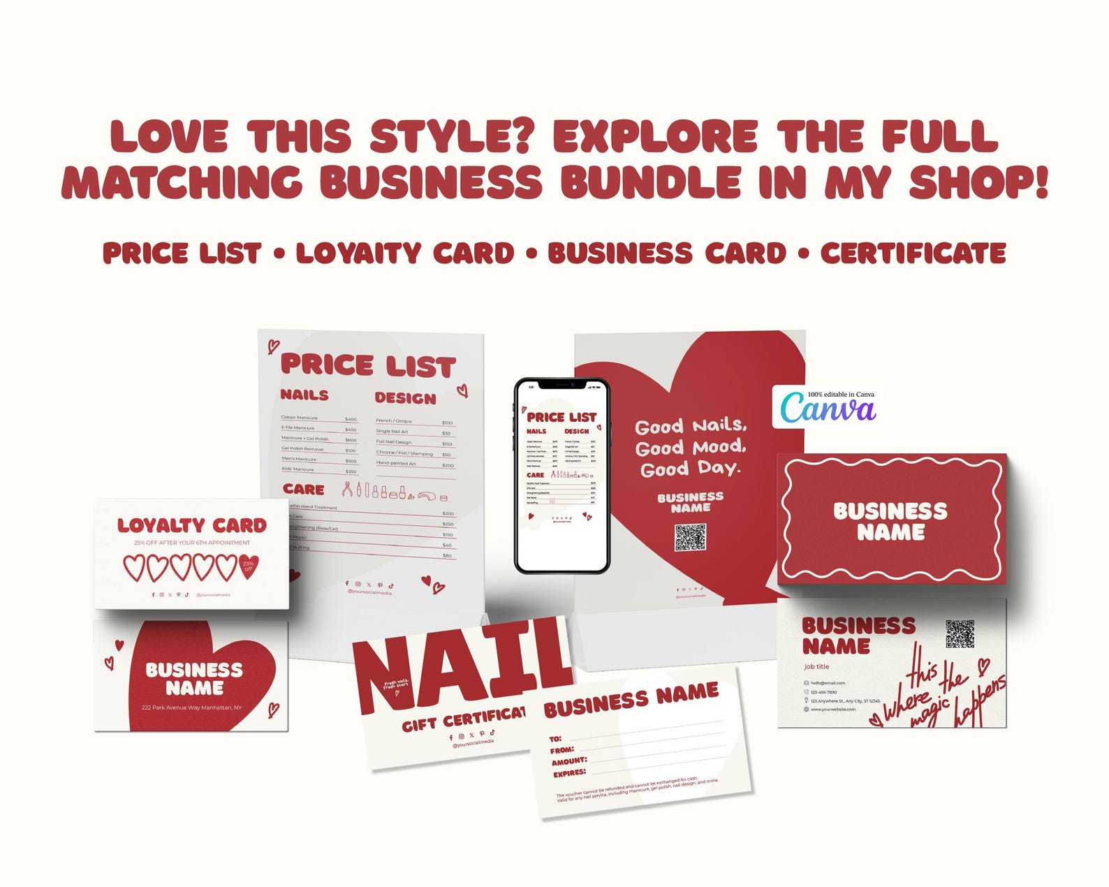 Red Nail Salon Poster Set: Modern Beauty Studio Decor (digital Download ...
