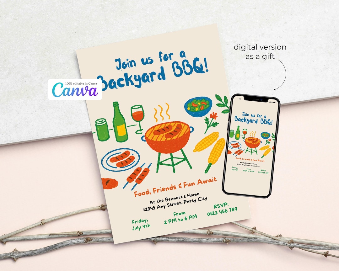 Backyard BBQ Invitation Template: Editable Grill Party Design (digital ...
