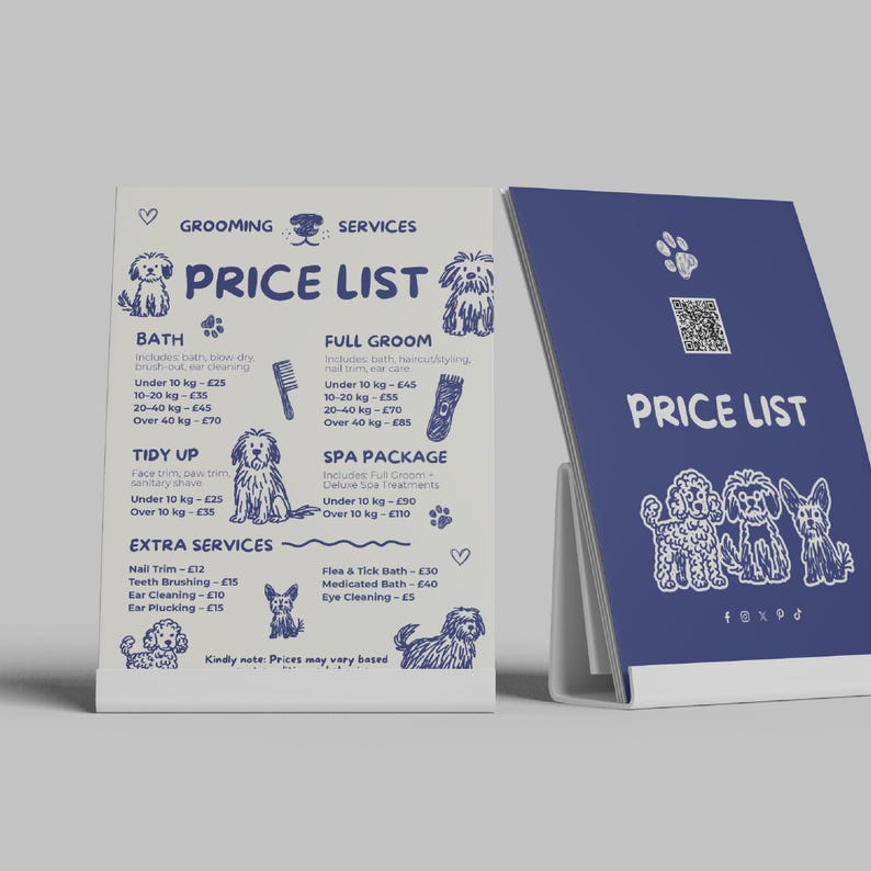 Dog Grooming Price List Template | Pet Spa Menu (editable Canva) - Etsy